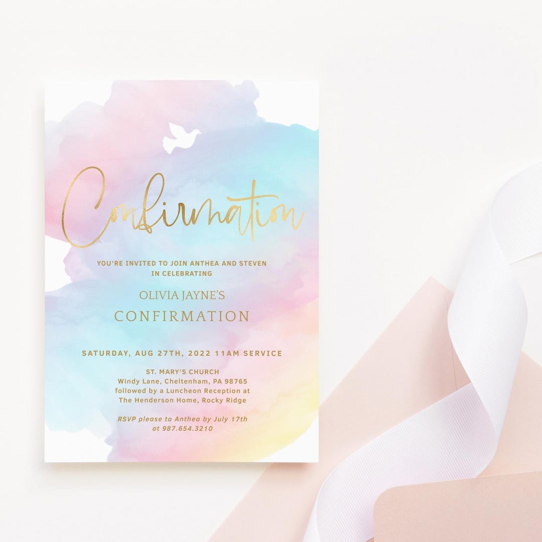 Confirmation Invitation Pastel Party Printable, Girls Confirmation ...