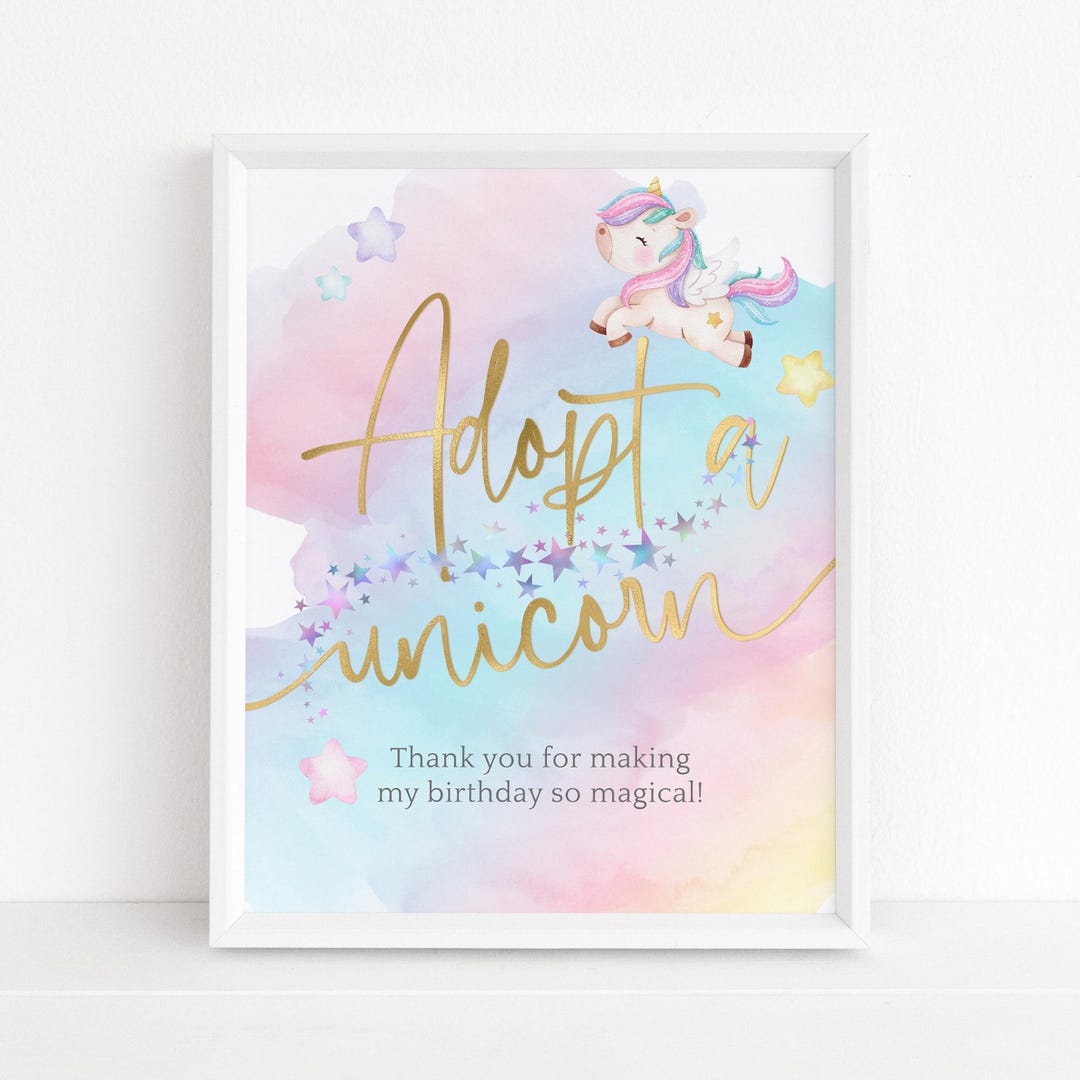 Adopt a Unicorn Sign, Girls Birthday Party Table Poster Printable ...