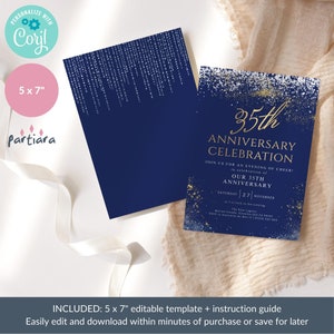 Anniversary Invitation 35th Wedding Printable, Dinner Party Invite ...
