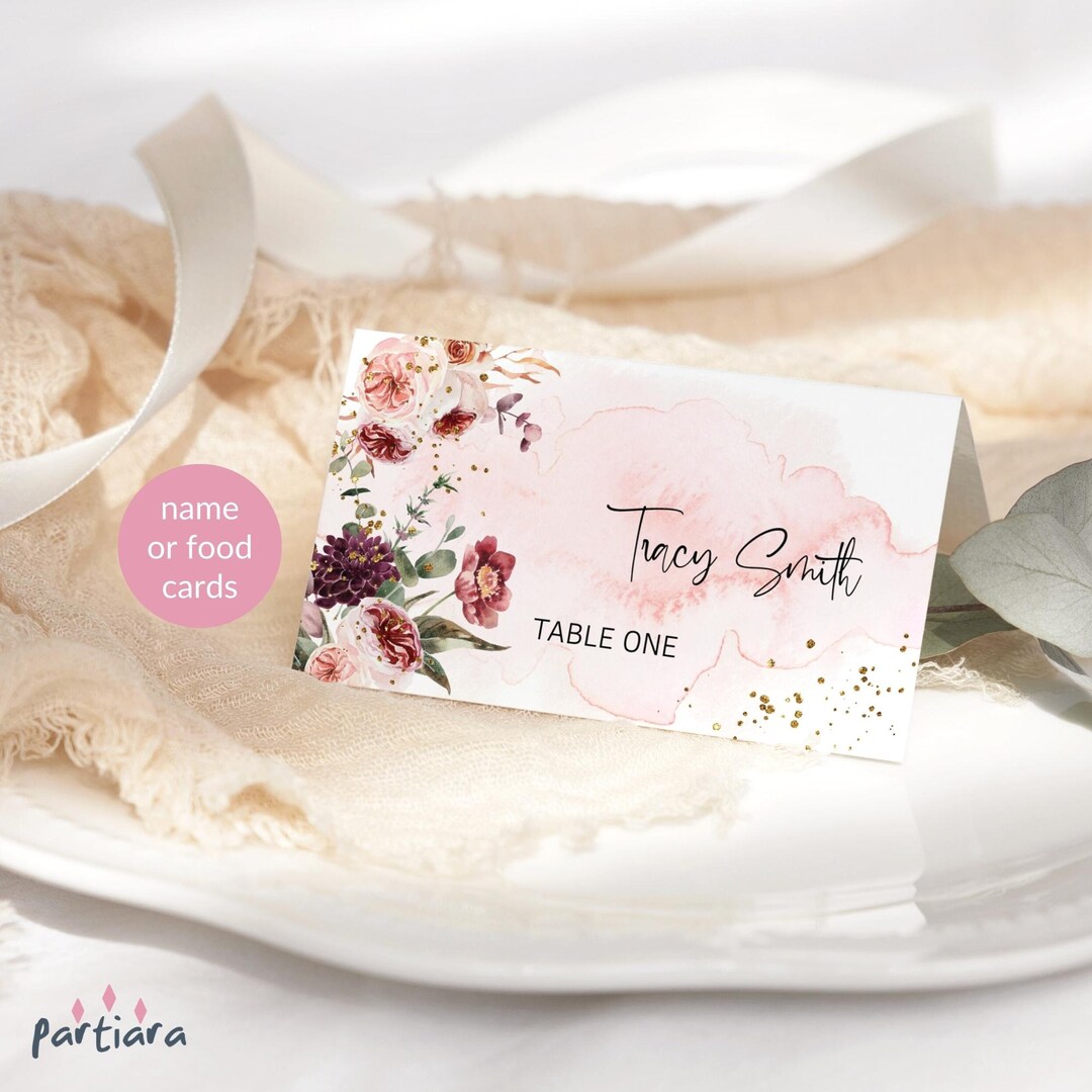 Birthday Dinner Name Cards Ladies Party Place Card Printable Blush Pink ...
