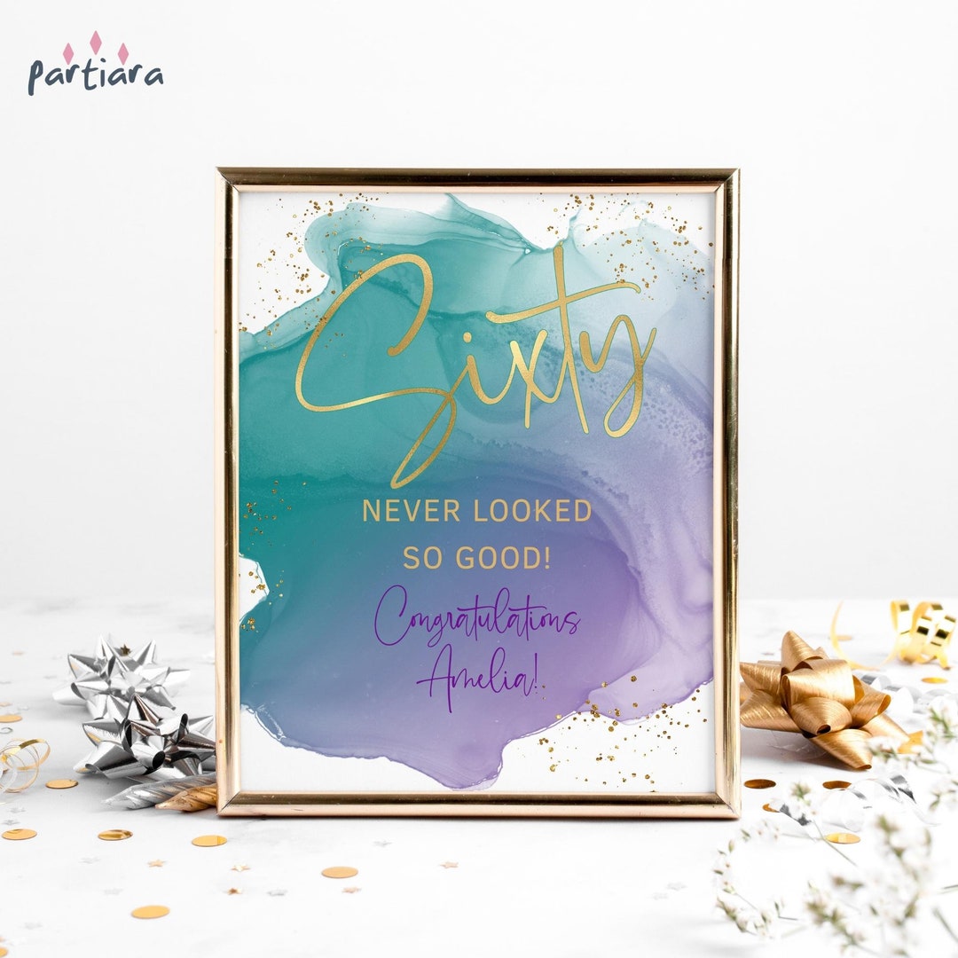 Ladies 60th Birthday Sign, Gold Sixty Dessert Table Poster Printable ...