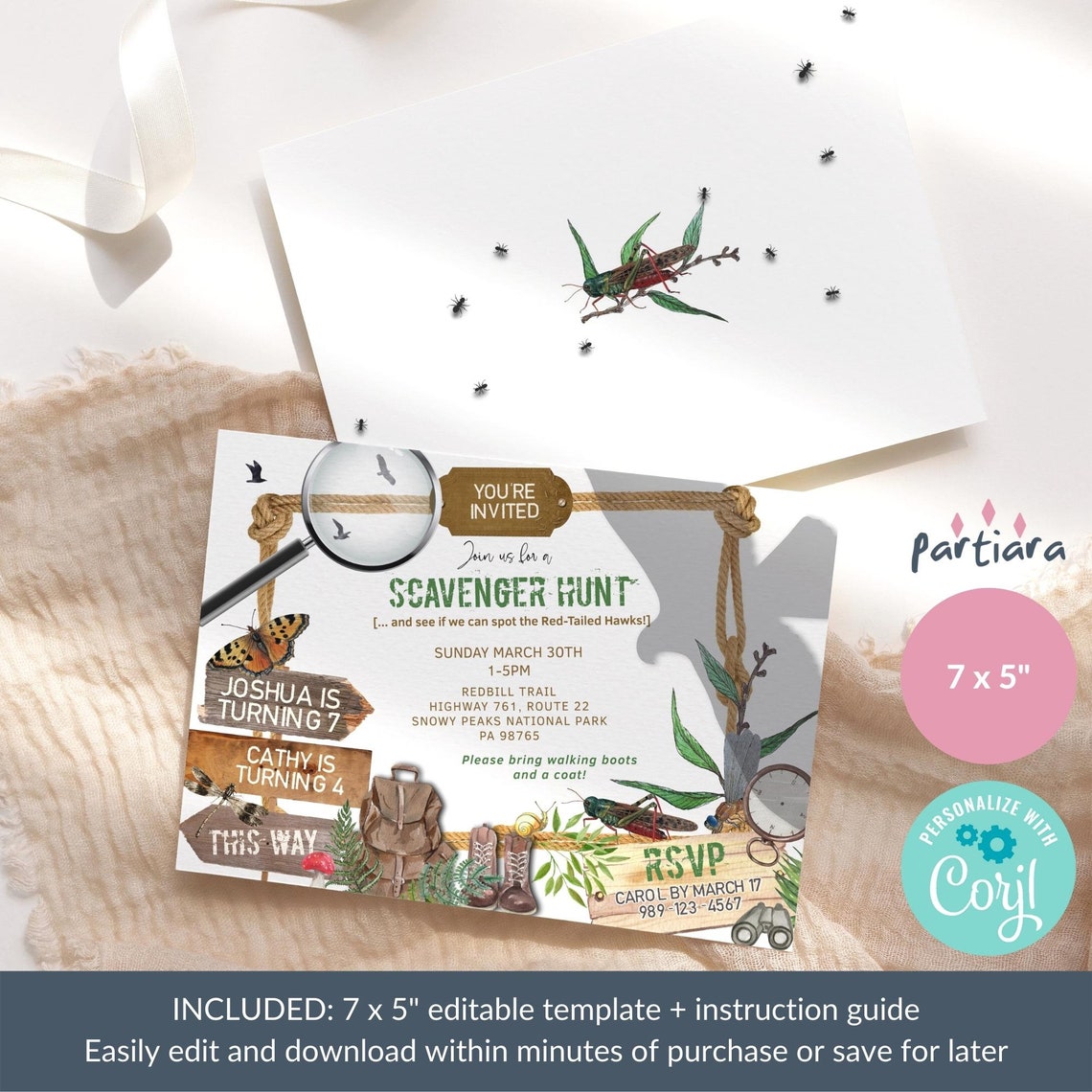 Birthday Scavenger Hunt Invitation Printable Boy Girl Sibling Brother ...