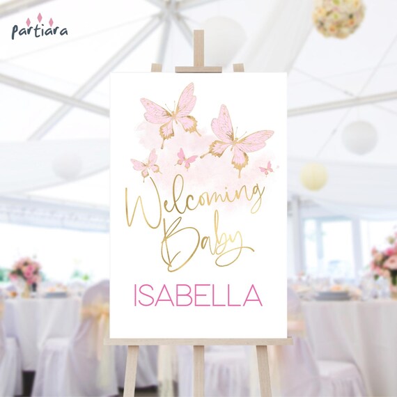 Welcome Baby Sign Printable Girl Baby Shower Butterfly Party - Etsy