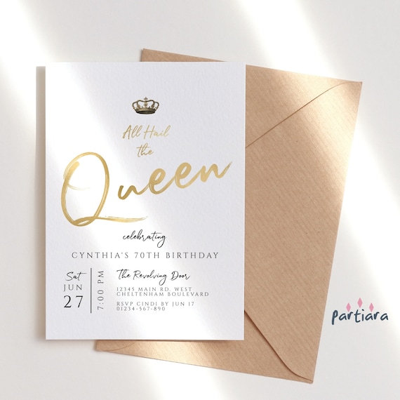 Queen Birthday Invitation Editable Template Gold Royal All - Etsy UK