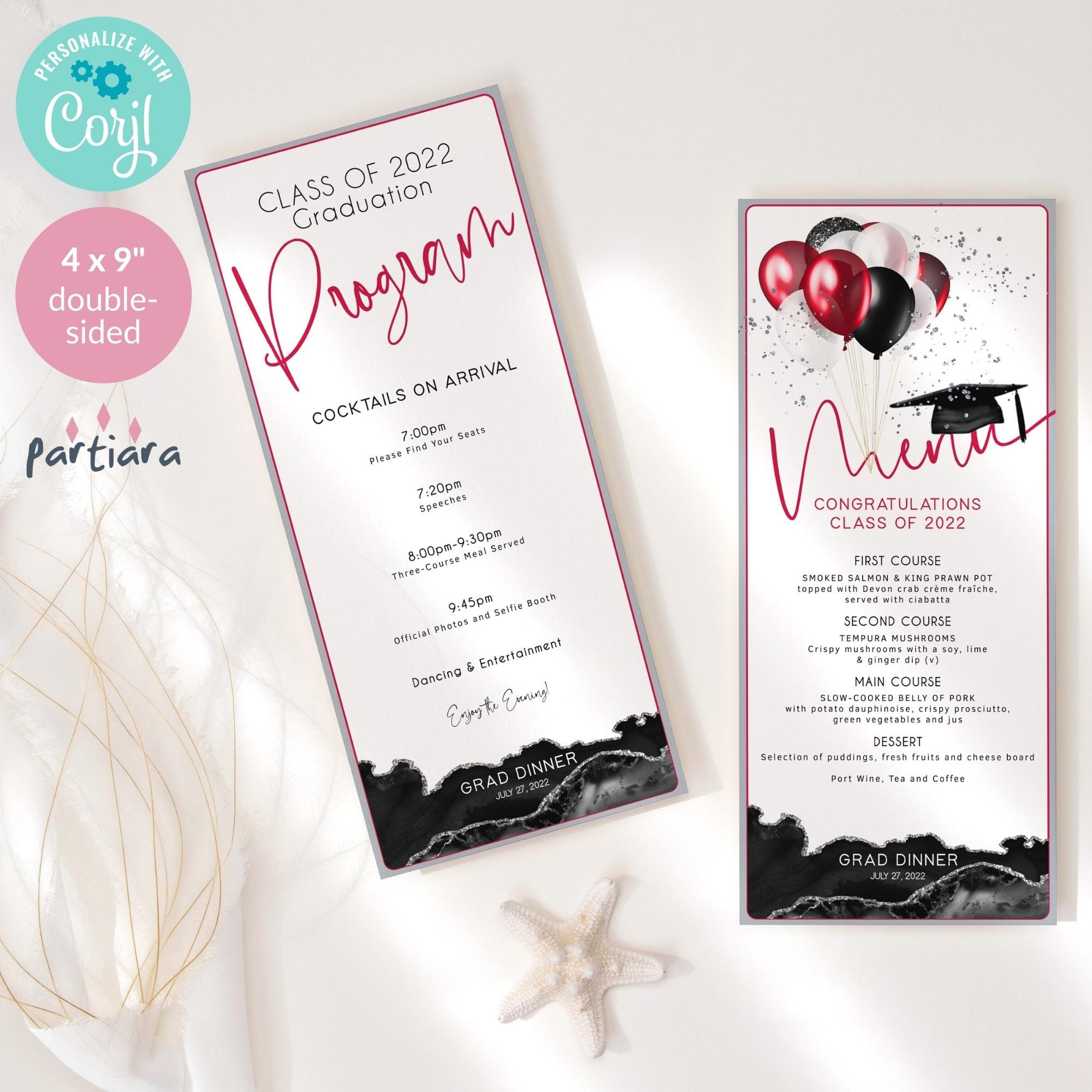 Graduation Menu Program Printable Grad Class of 2022 Dinner - Etsy