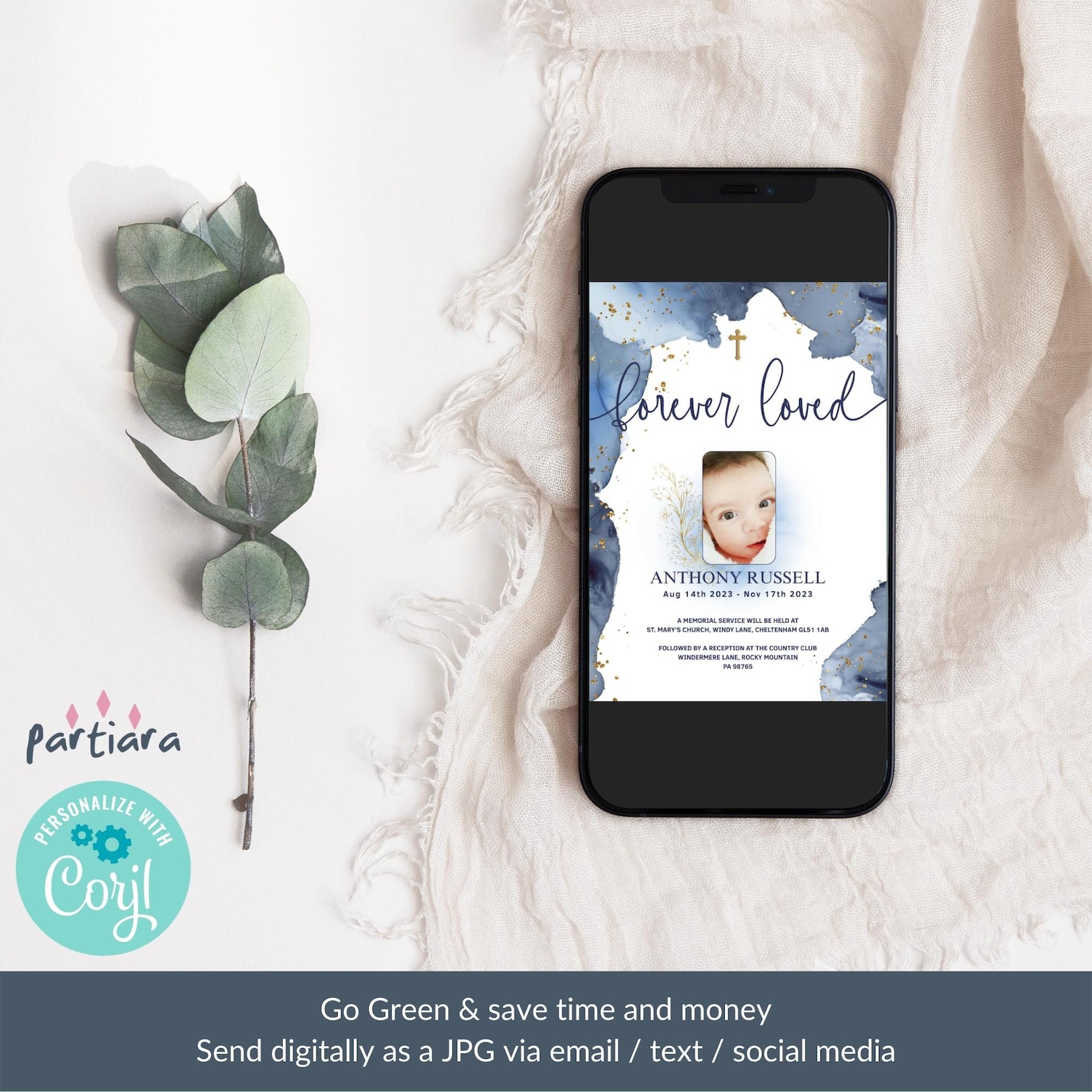 Baby Boy Memorial Service Announcement Card Printable Forever Loved ...