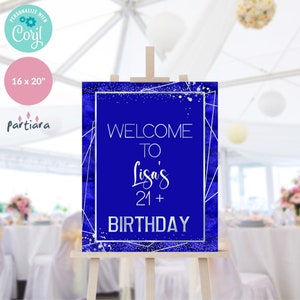 Blue Birthday Welcome Sign, Royal Blue Dinner Party Welcome Board ...