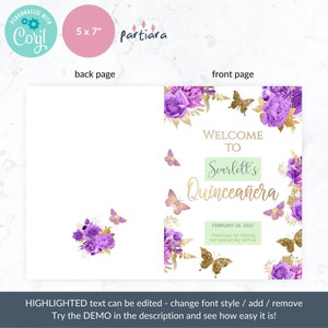 Quinceanera Program Butterfly Template, Purple Quince Party Programs ...