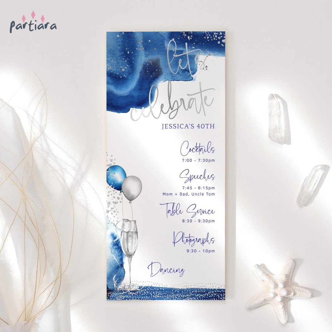 Blue Birthday Menu Card Template, Navy Blue Menus Printable, Mens Lets ...