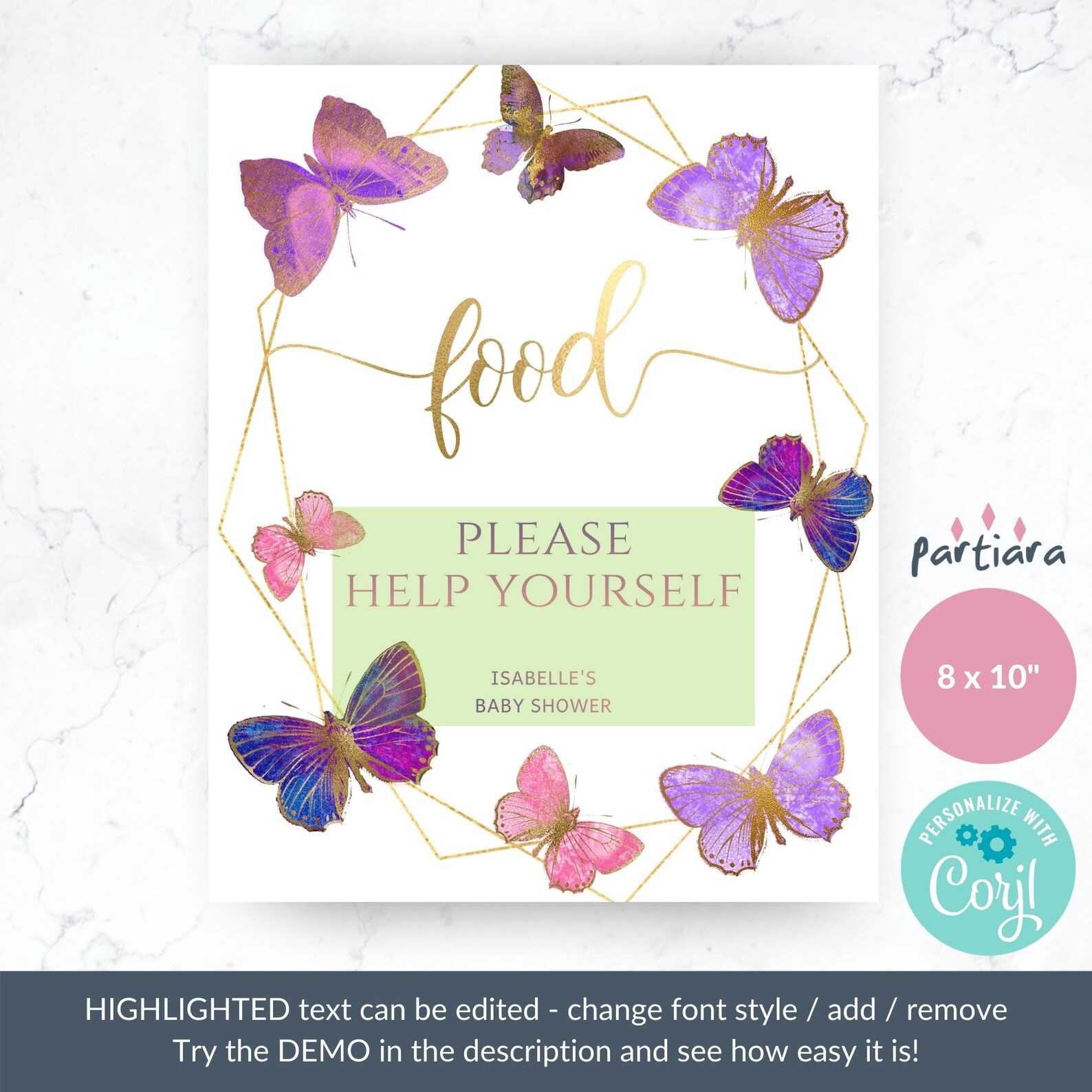 Butterfly Theme Party Food Table Sign DIY EDITABLE TEMPLATE - Etsy