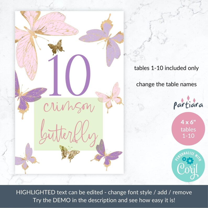 Butterfly Table Numbers Printable, Baby Girl Baptism Party Table Cards ...