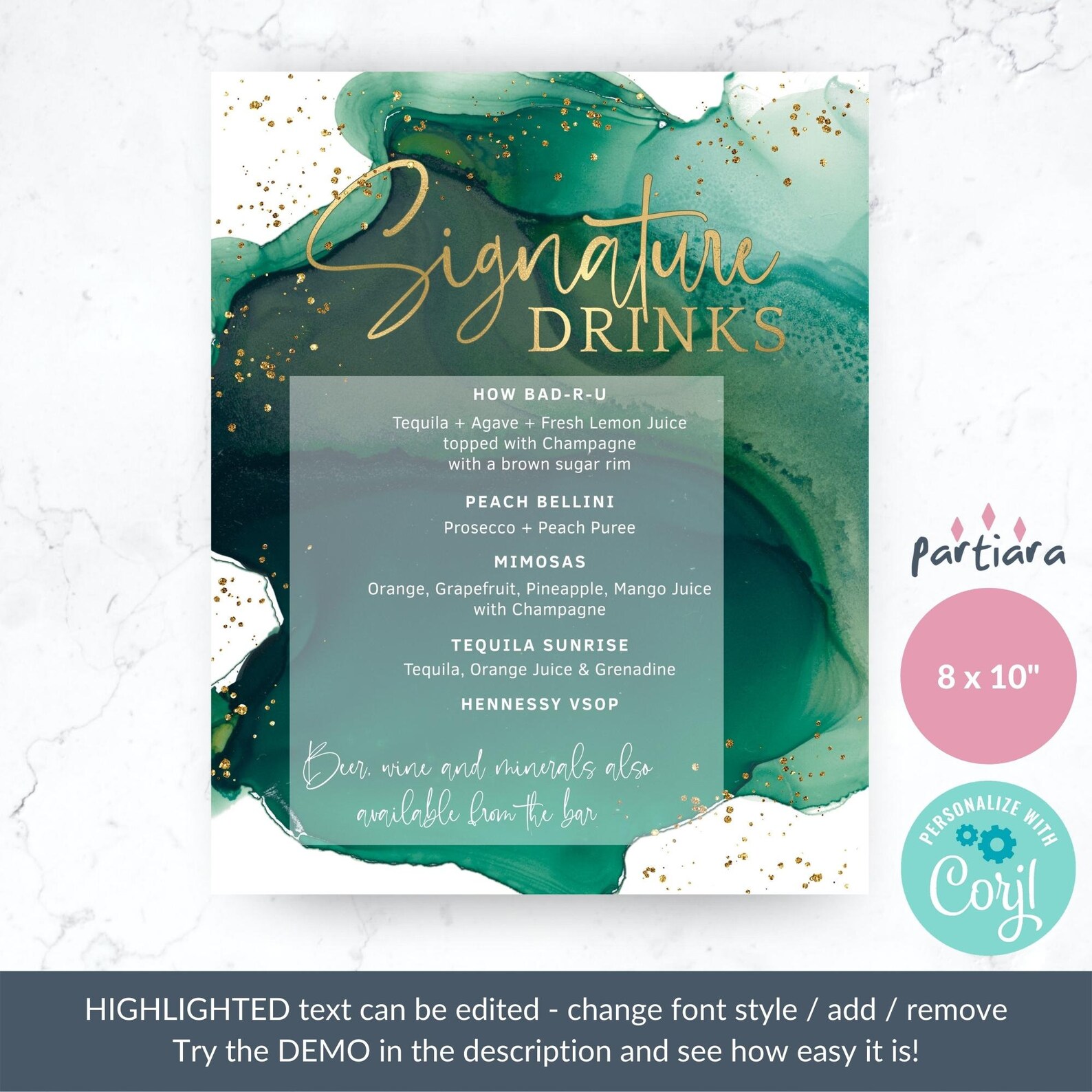 Signature Drinks Sign Printable Birthday Cocktail Bar Table - Etsy