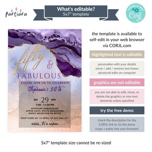 Fifty and Fabulous 50th Birthday Invitation Printable Lavender Purple ...