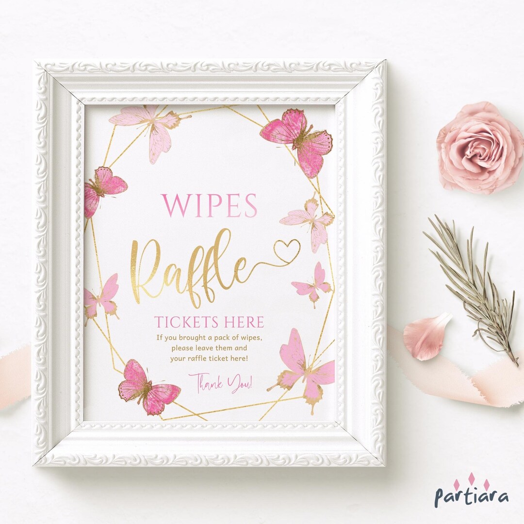 Butterfly Wipes Raffle Sign, Girl Baby Shower Diaper and Wipes Games ...