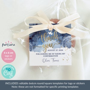 Boy Confirmation Favor Tag Printable, Blue Gold Thank You Gift Tags ...