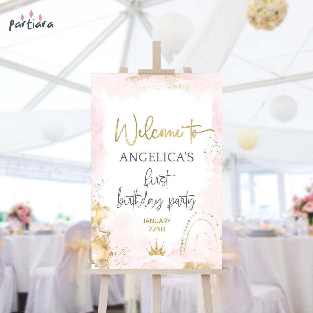 Welcome Princess Party Sign, 1st Birthday Party Welcome Poster ...