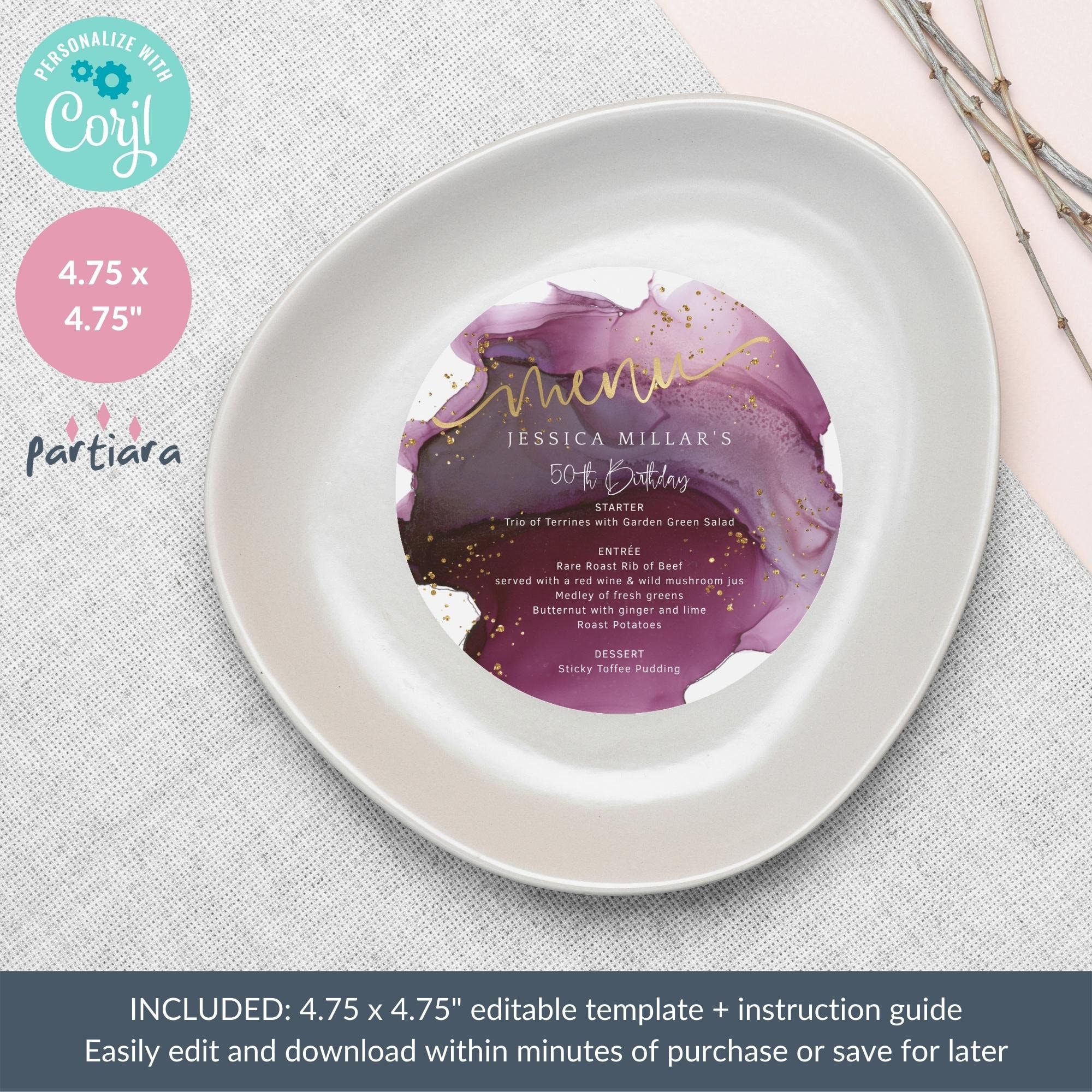 Maroon Gold Plate Charger Menu Card Printable Small Plates - Etsy