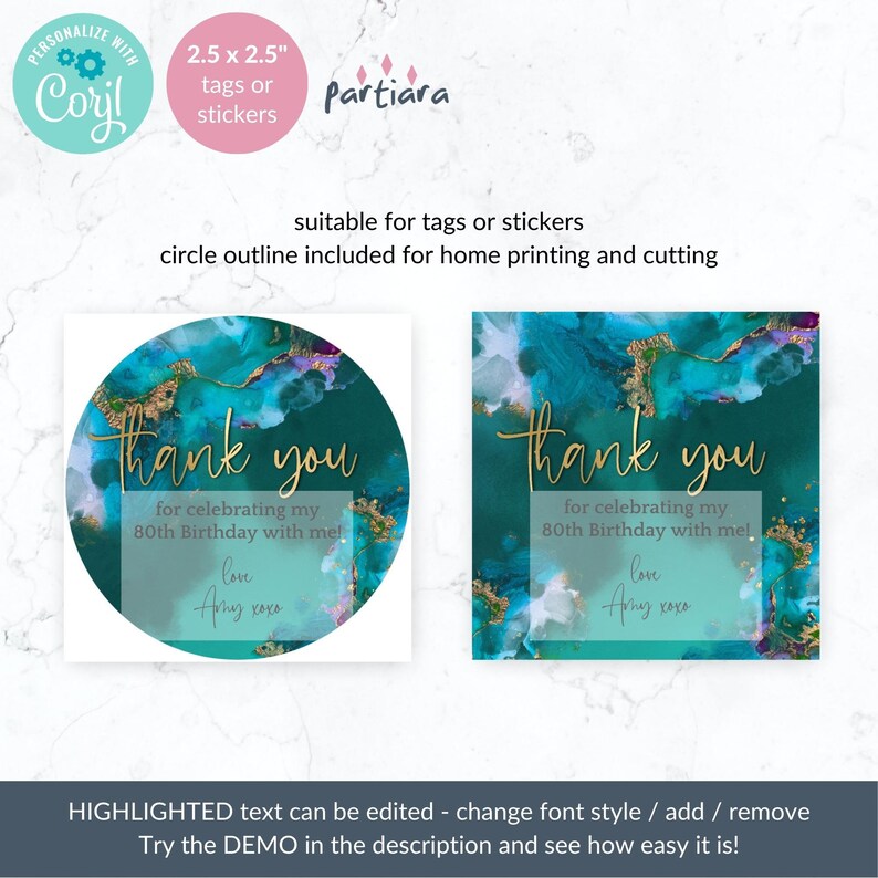 Emerald Green Favor Tag Template, Ladies Birthday Dinner Party Thank ...