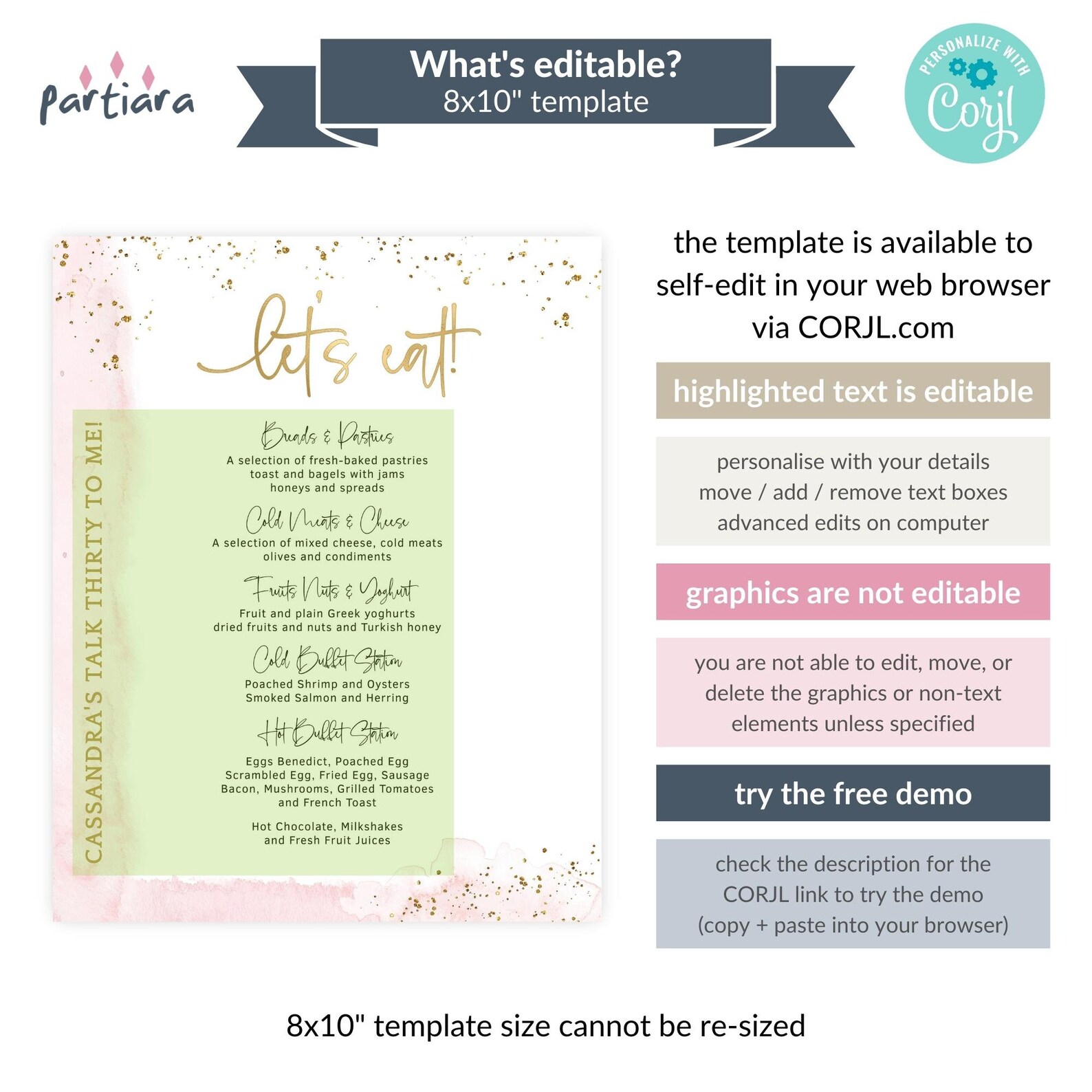 Pale Pink Brunch Menu Sign Printable Ladies Birthday Party Bridal ...