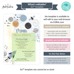 Space Birthday Menu, Boys 1st Birthday Outer Space Party Menus ...