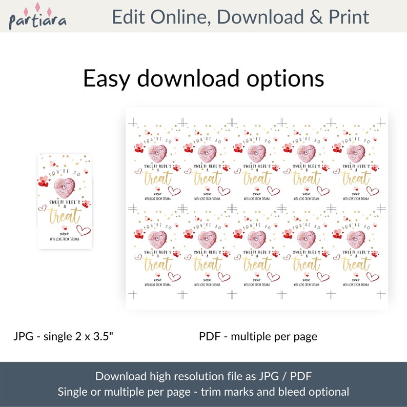 Sweetheart Birthday Treats Tag Printable, Girl Valentines Day Candy ...
