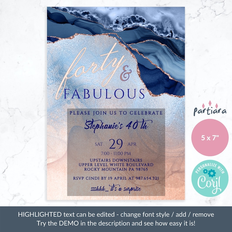 Ladies 40th Birthday Invite Forty and Fabulous Theme Dinner - Etsy
