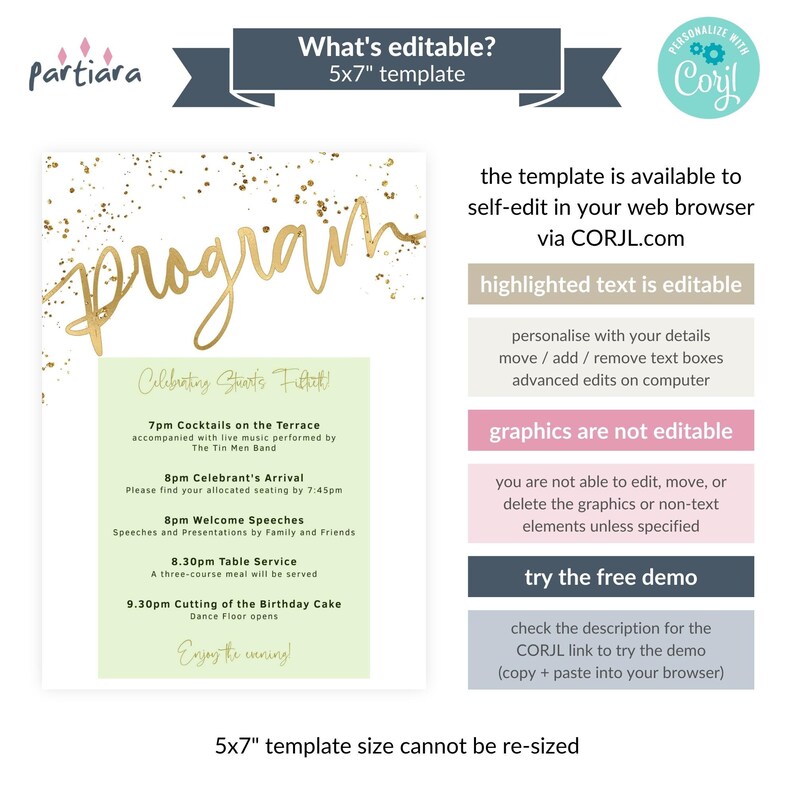 White & Gold Birthday Dinner Program Template: Retirement Party Decor ...