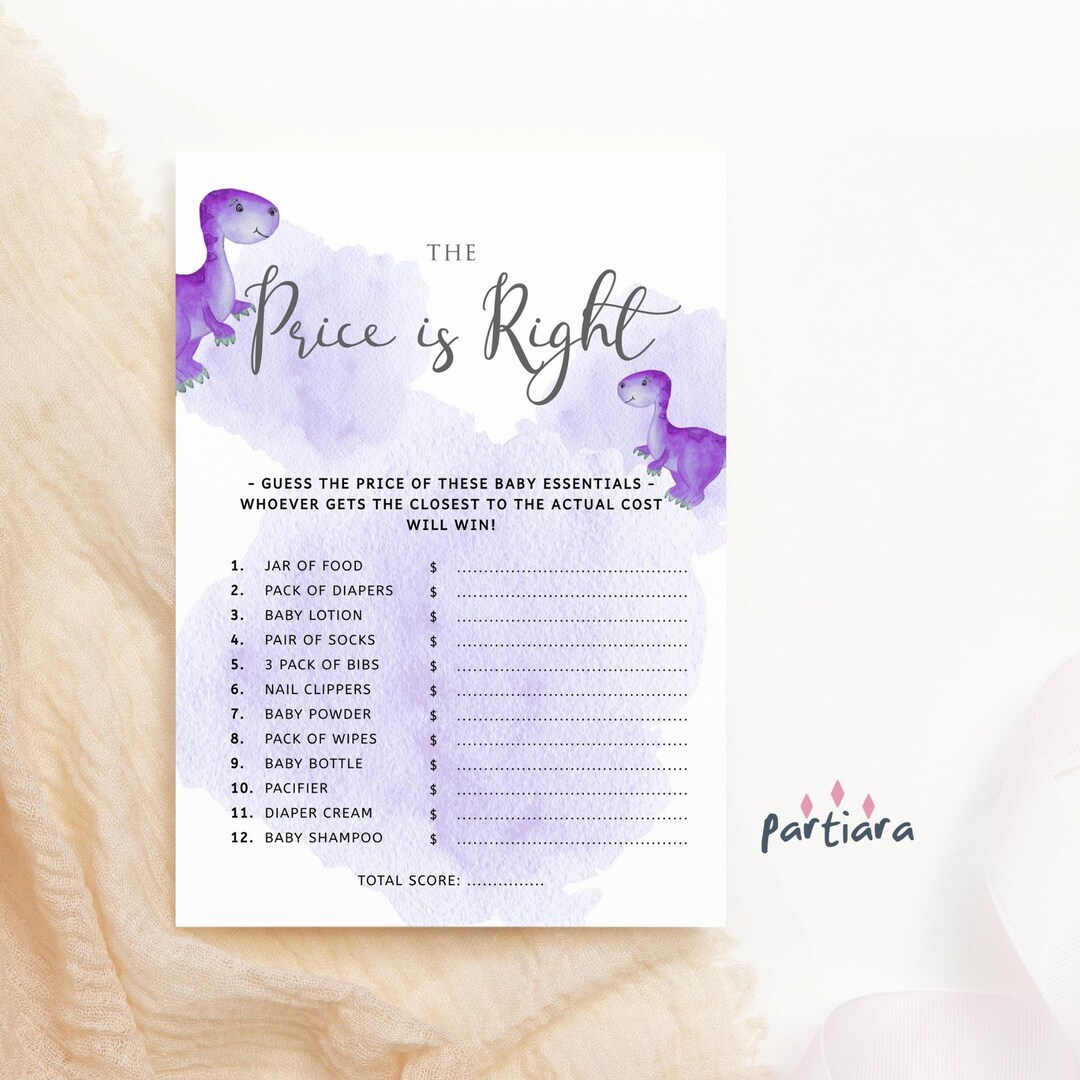 The Price is Right Game, Dinosaur Baby Shower Girl Guess the Price ...