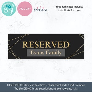 Reserved Seating Sign Reception Wedding Birthday Party Black and Gold ...