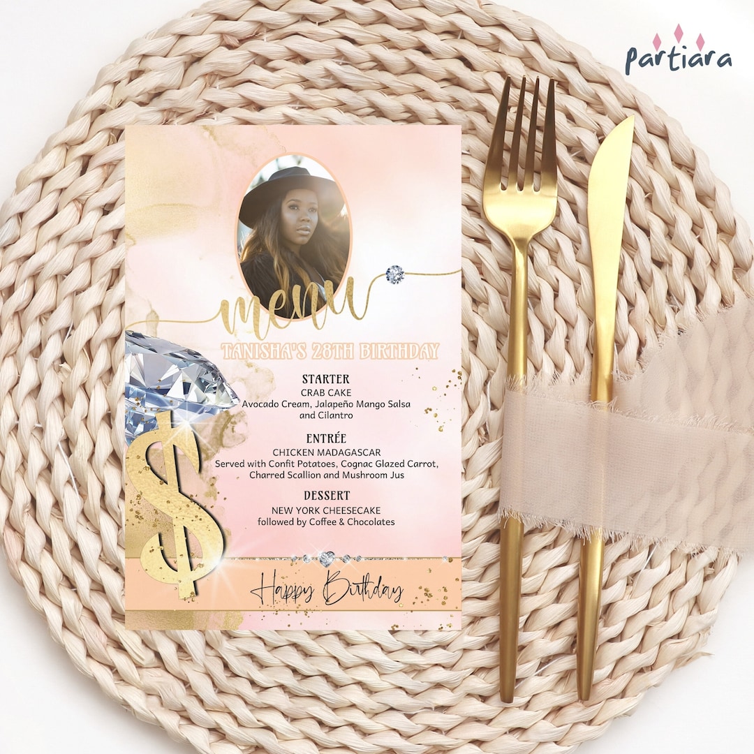 Peach Birthday Menu Template, Ladies Dinner Party Menus Printable ...