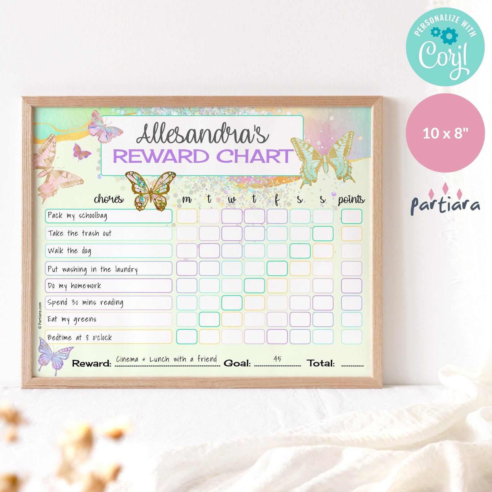 Editable Reward Chart Girl Butterflies Printable Daily Chores - Etsy