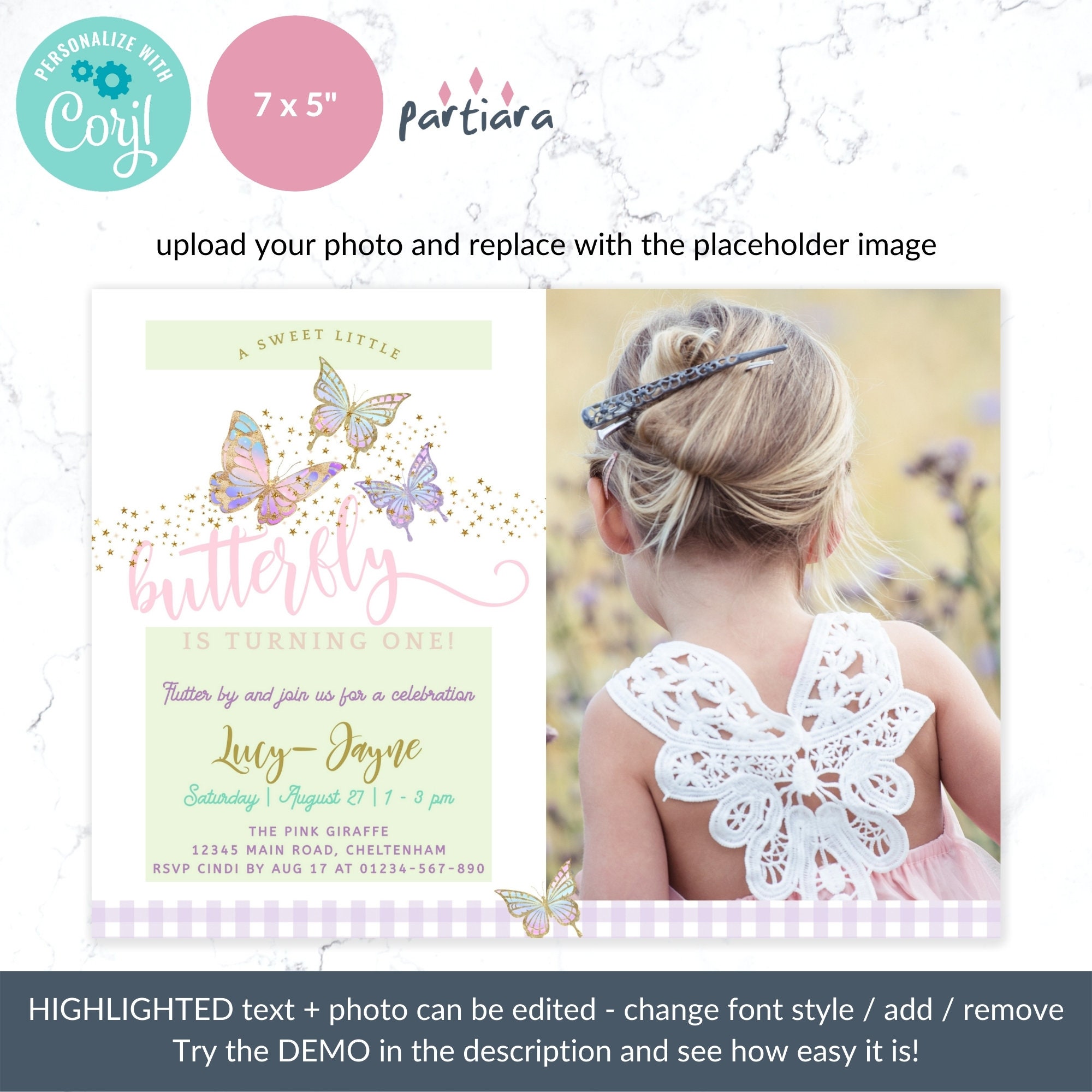 Pastel Butterfly Birthday Invitation Girl DIY Editable 1st - Etsy