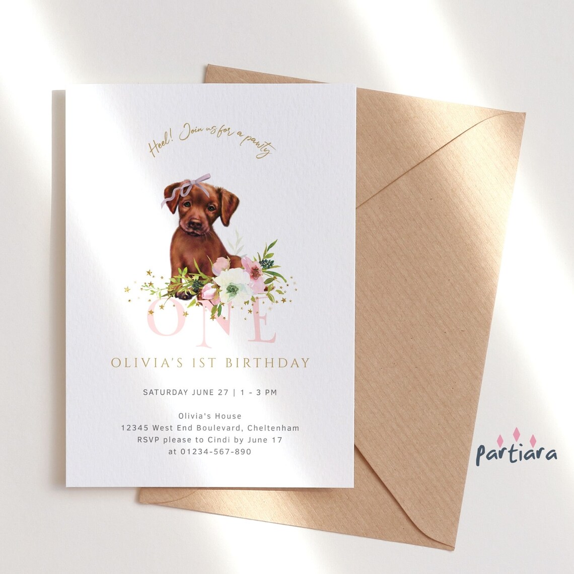 Puppy Dog 1st Birthday Invitation Girl Chocolate Labrador - Etsy