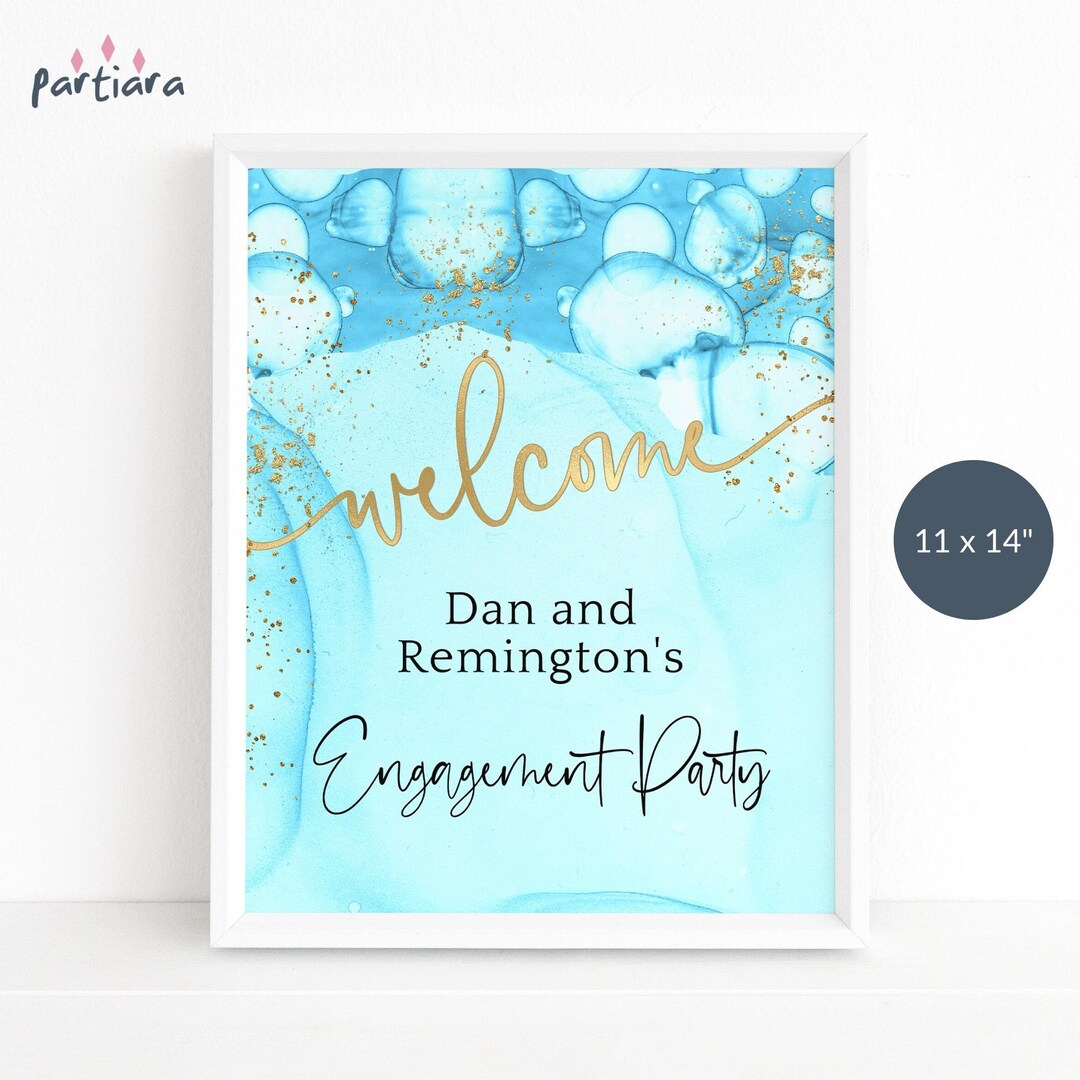 Blue Gold Welcome Sign Pool Party Decoration Poster Printable ...