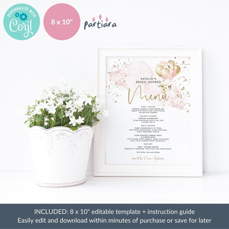 Pink Menu Sign Template, Birthday Table Menus Poster Printable, Girls ...