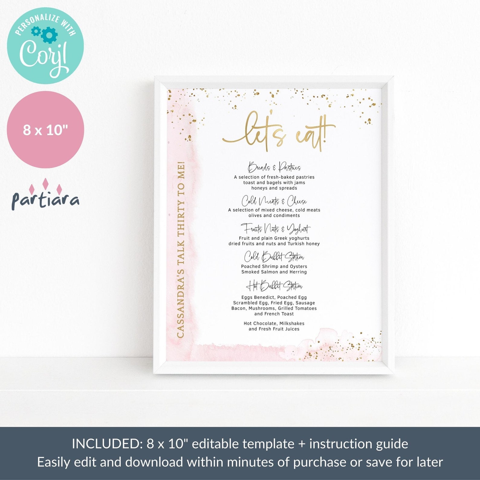 Pale Pink Brunch Menu Sign Printable Ladies Birthday Party Bridal ...