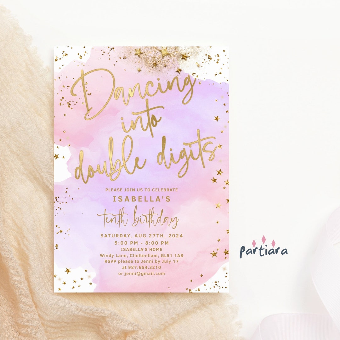 10th Birthday Disco Invite Printable, Dancing Into Double Digits Girl ...