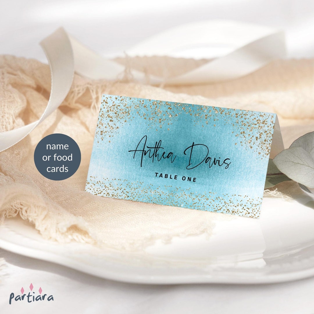 Turquoise Name Cards Place Card Guests Table Seating Tents Printable ...
