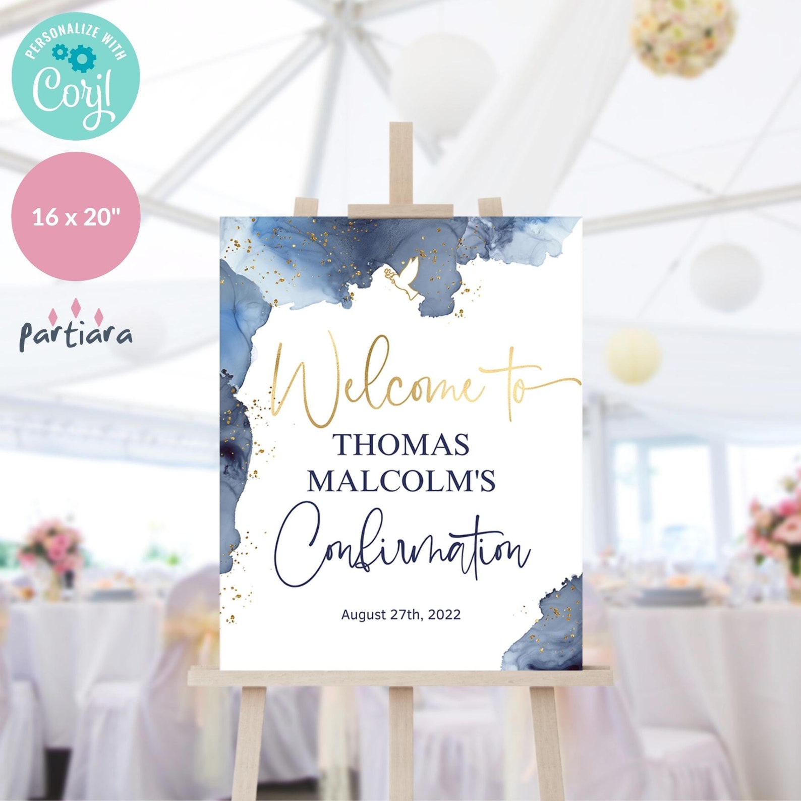 Boys Confirmation Welcome Sign Printable Navy Blue and Gold - Etsy