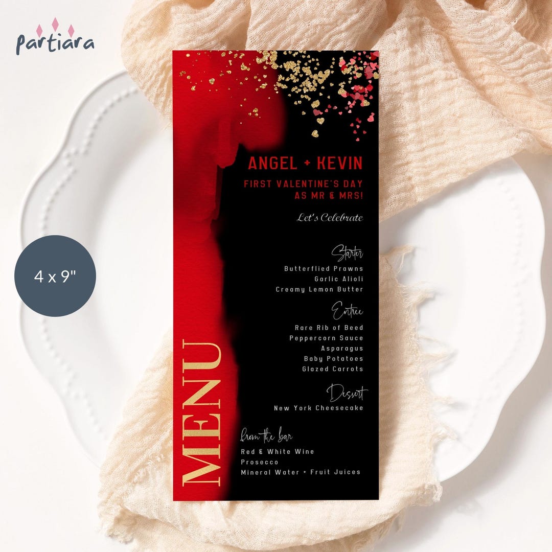 Red Gold Menu Template, Editable Birthday Menus Printable, Ladies ...