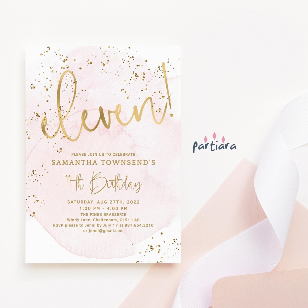 Girl Birthday Invitation Printable 11th Birthday Party Invite Editable ...