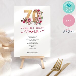 70th Birthday Menu Template, Ladies Brunch Lunch or Dinner Party ...