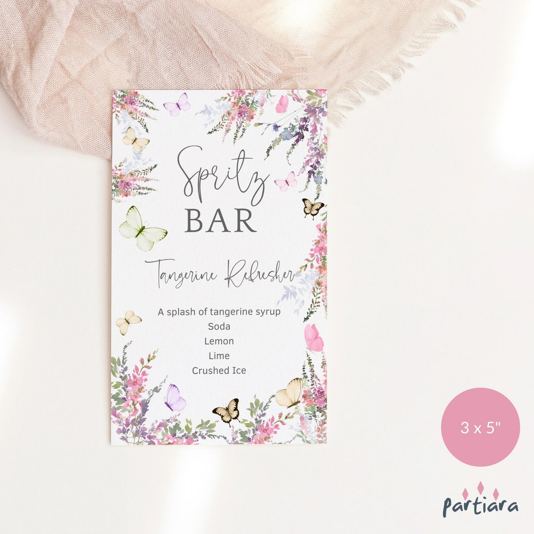 Spritz Bar Menu Butterfly Printable, Pastel Bridal Shower Drinks Table ...