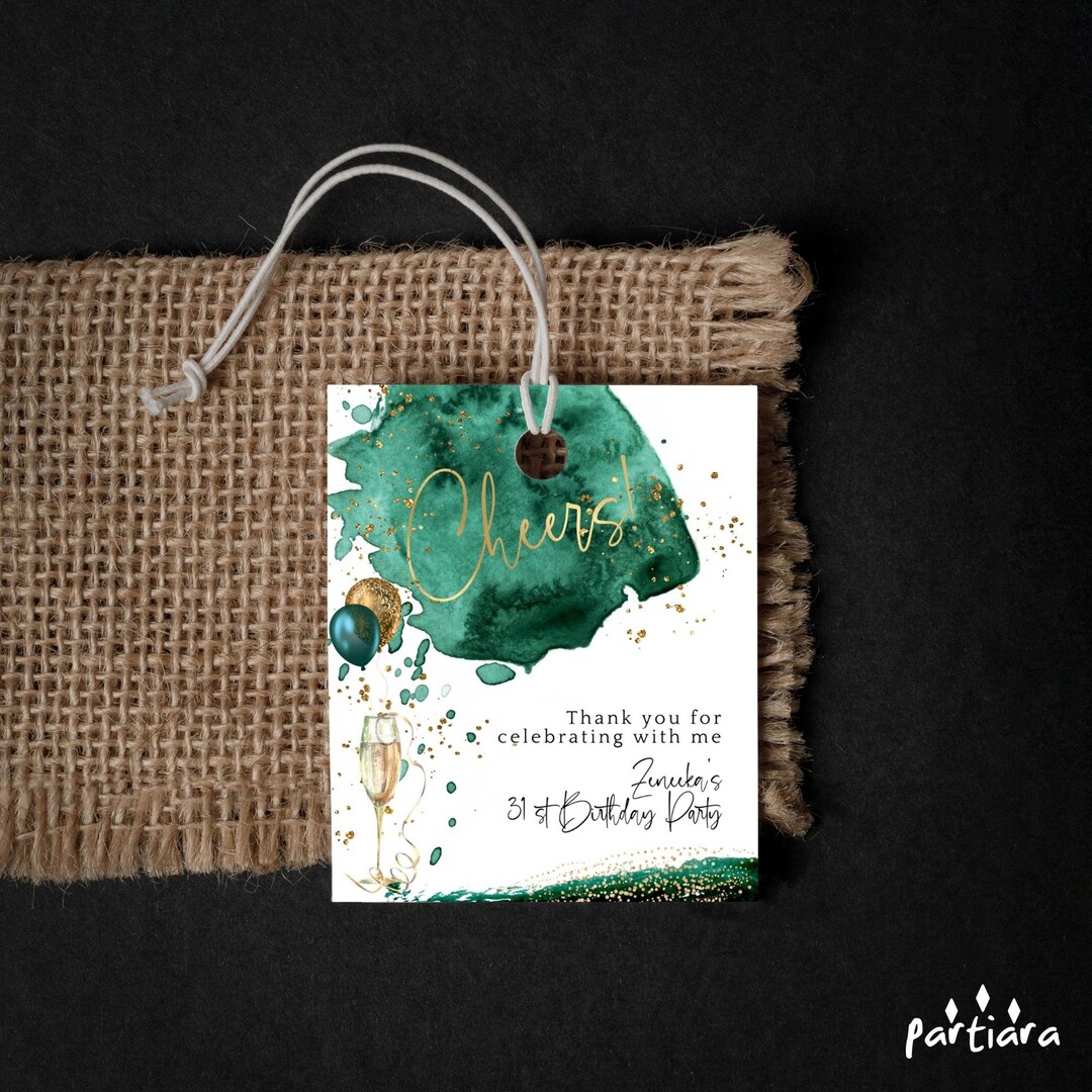 Emerald Birthday Tags, Dinner Party Favor Gifts Tag Printable, Green ...