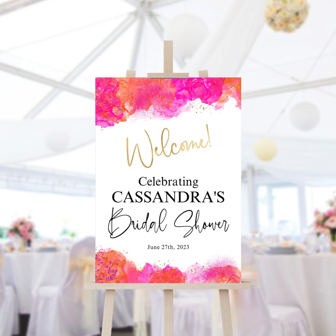 Pink Bridal Shower Welcome Sign, Tropical Brunch Party Welcome Poster ...
