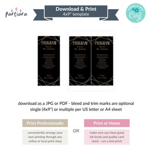 Program Card Editable Template Black and Gold Birthday Dinner Party ...