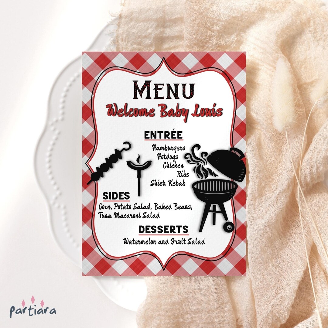 Editable Baby BBQ Menu Template, Baby Shower Picnic Menus Printable ...