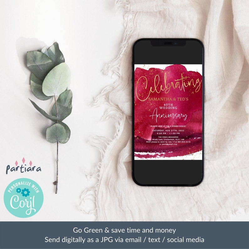 Ruby Wedding Anniversary Invitation Printable 40th Anniversary - Etsy UK