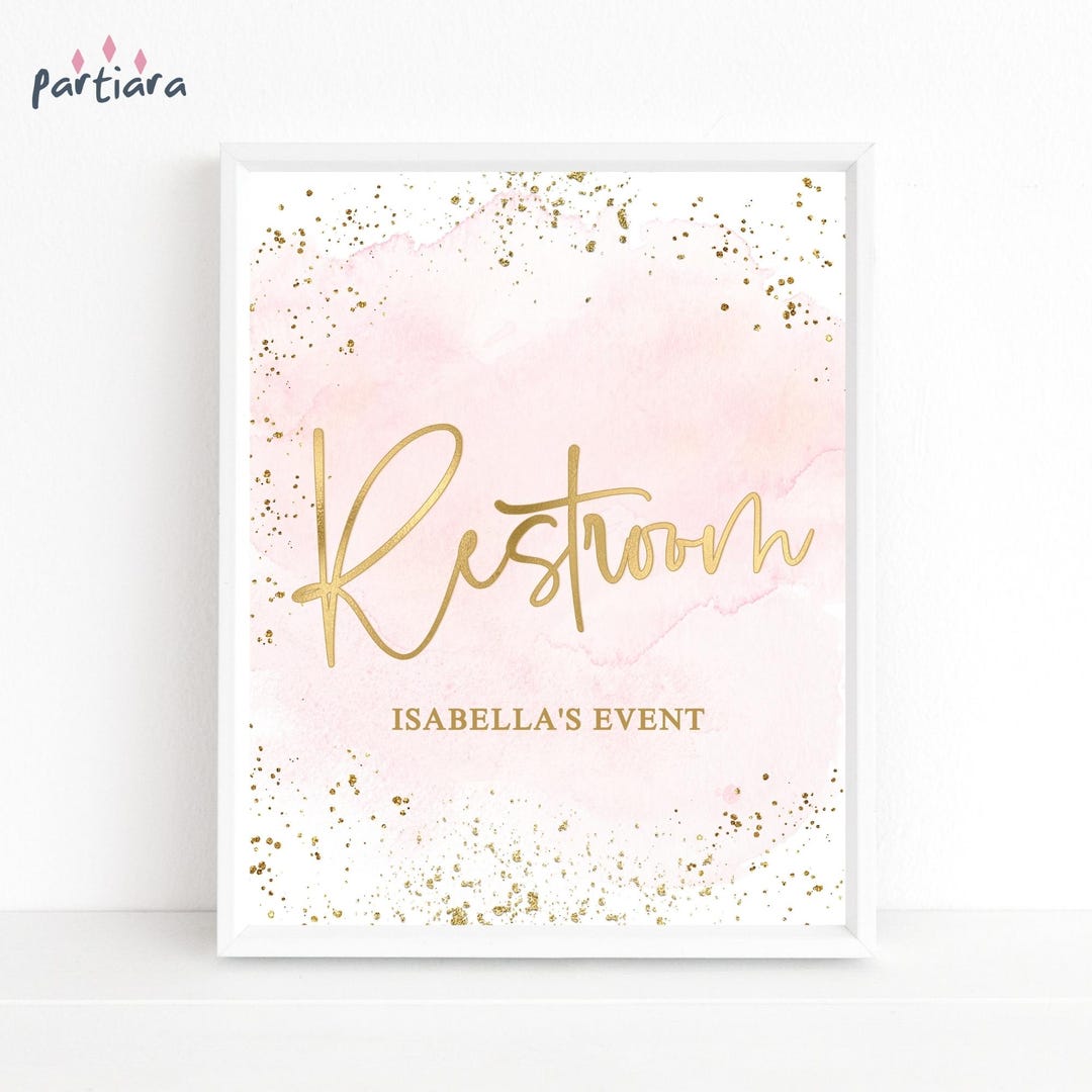 Pink Restroom Sign Template: Girls Birthday Party Blush Gold Decor ...