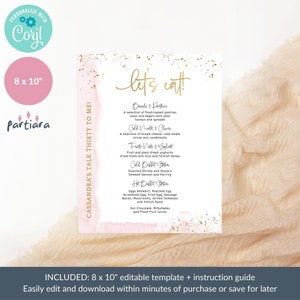 Pale Pink Brunch Menu Sign Printable Ladies Birthday Party Bridal ...